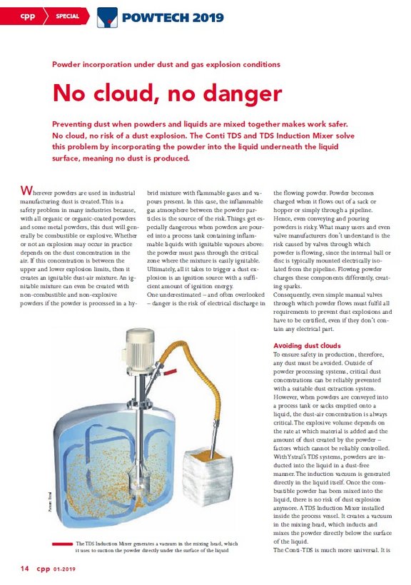 Dust-free powder mixing for explosion-free operation
